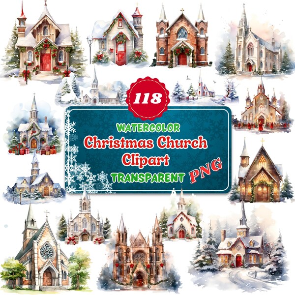Christmas Church Clipart - Etsy