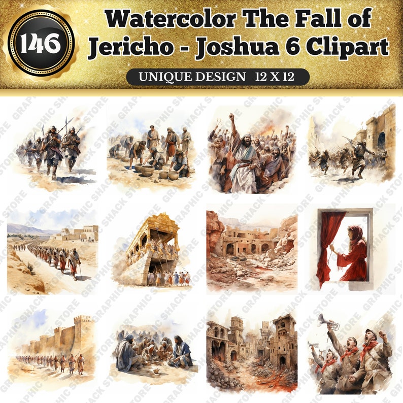 146 Watercolor Cliparts of the Fall of Jericho PNG Bundle - Joshua 6 ...