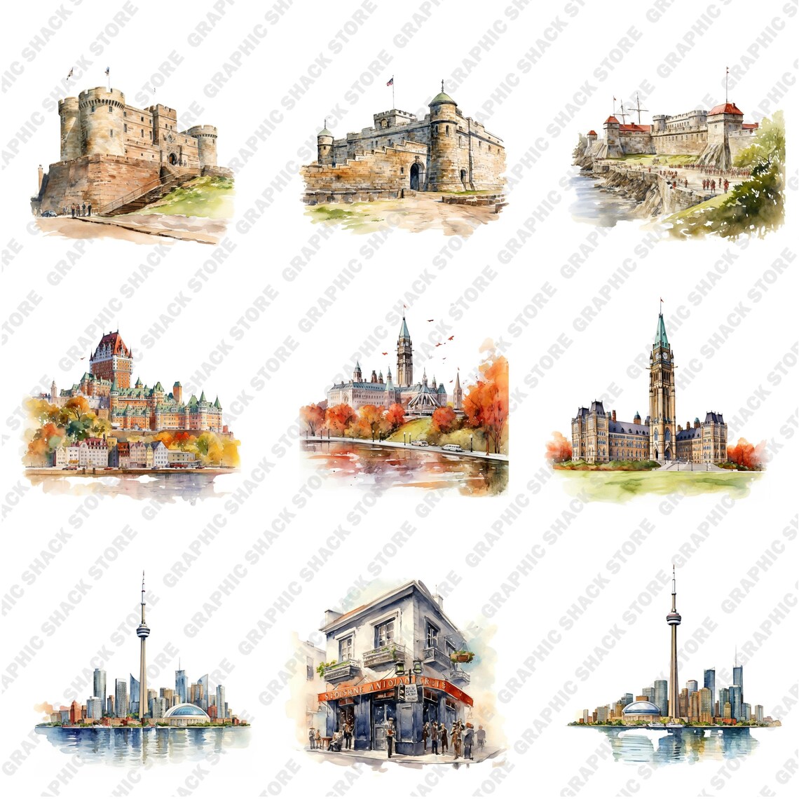 109 Watercolor Canada PNG Clipart Bundle, Canadian Summer Travel ...