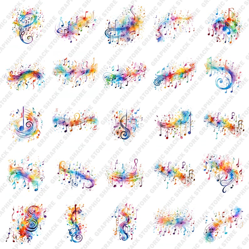 88 Watercolor Music Notes Clipart, Melodic Harmony: Artistic Treble ...