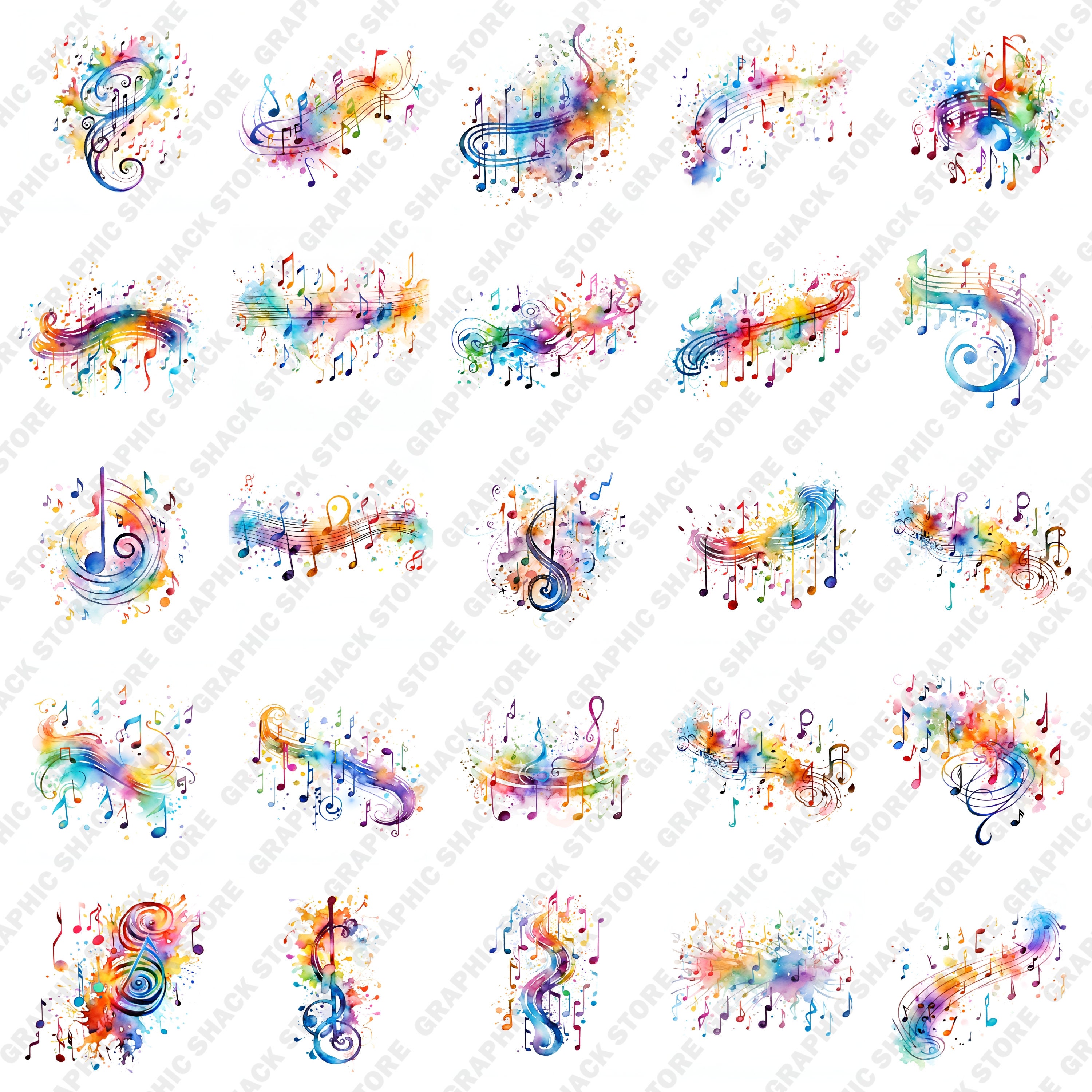 88 Watercolor Music Notes Clipart, Melodic Harmony: Artistic Treble ...