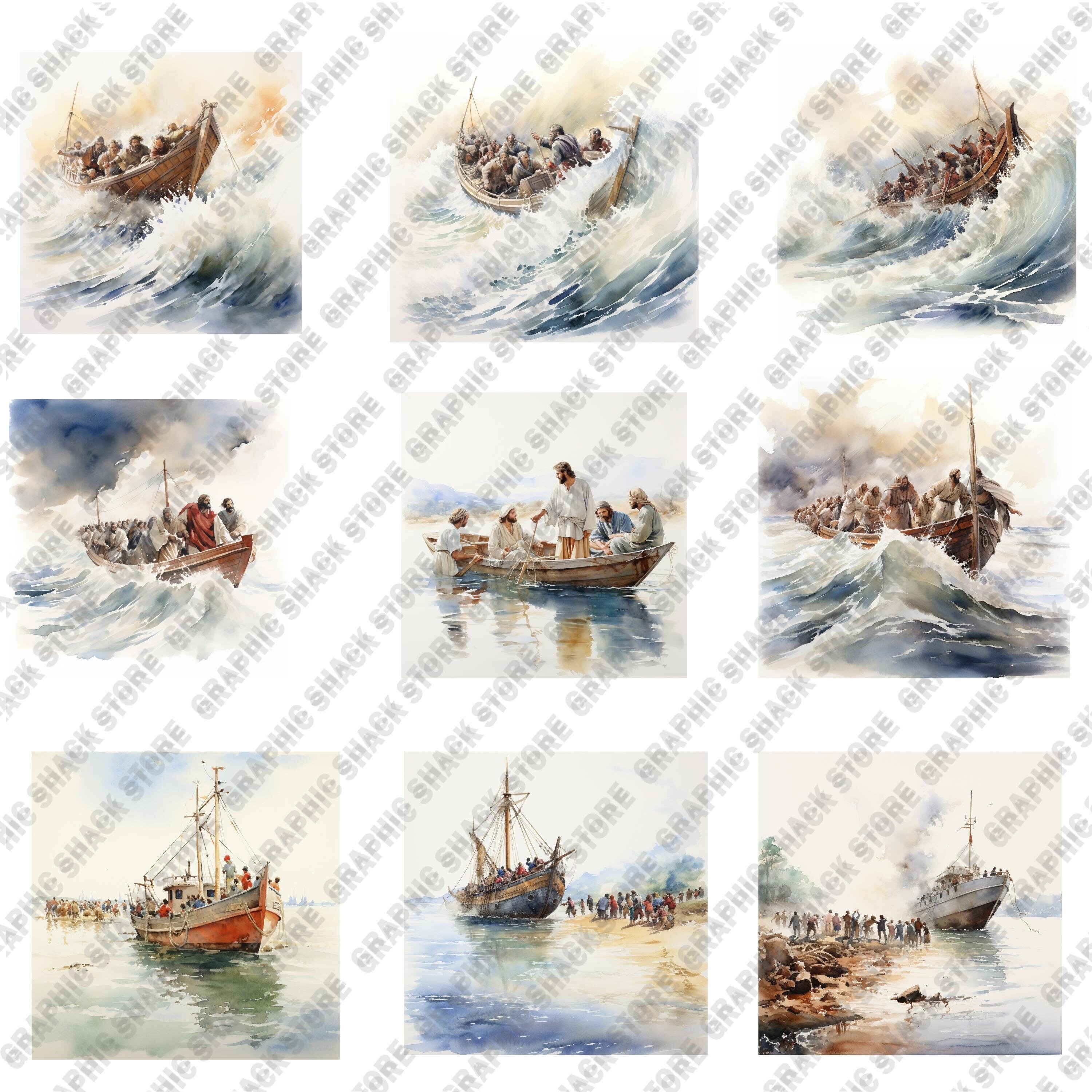 75 PNG Watercolor Jesus Calms the Storm Clipart Christian Religious ...