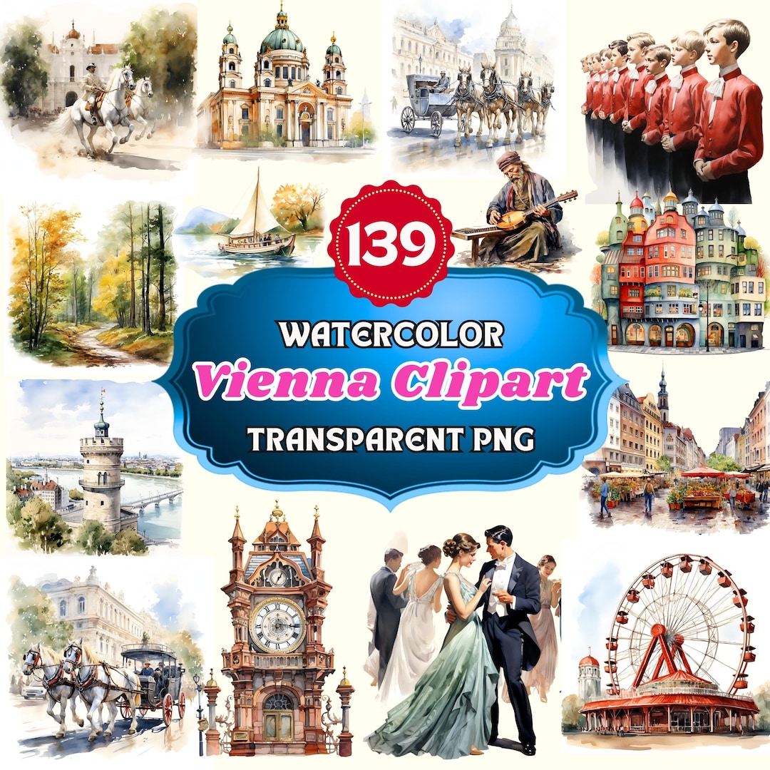 139 Watercolor Vienna PNG Clipart Bundle, Vienna Summer Travel Clip Art ...