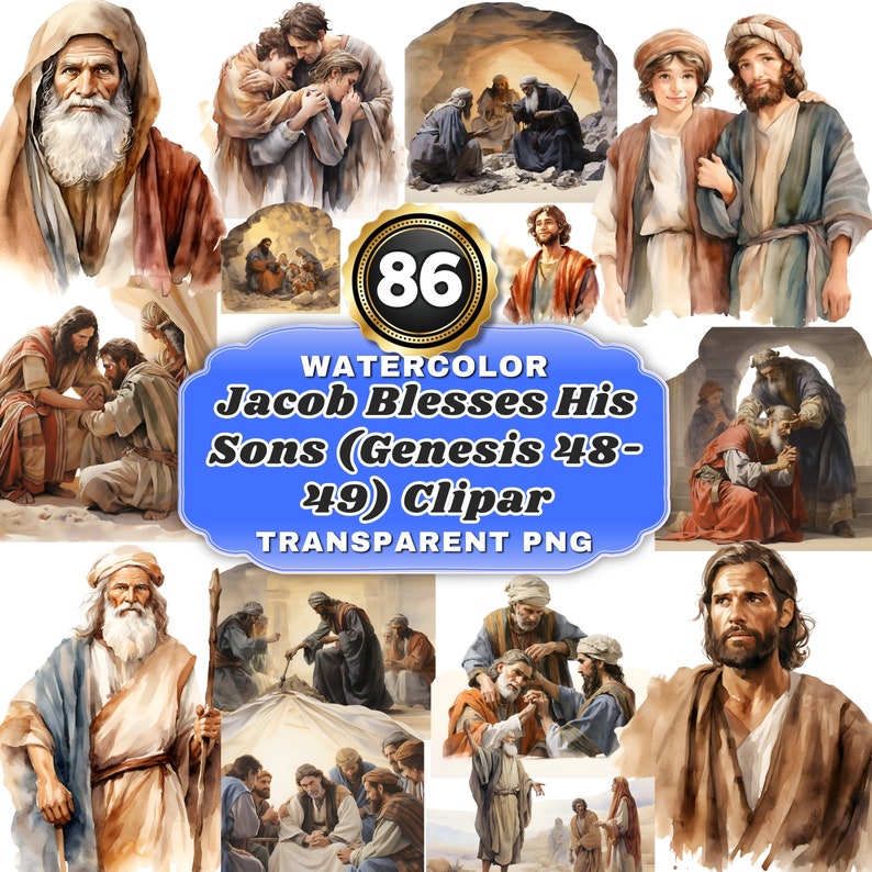 86 Watercolor Jacob Blesses His Sons (genesis 48-49) PNG Clipart ...
