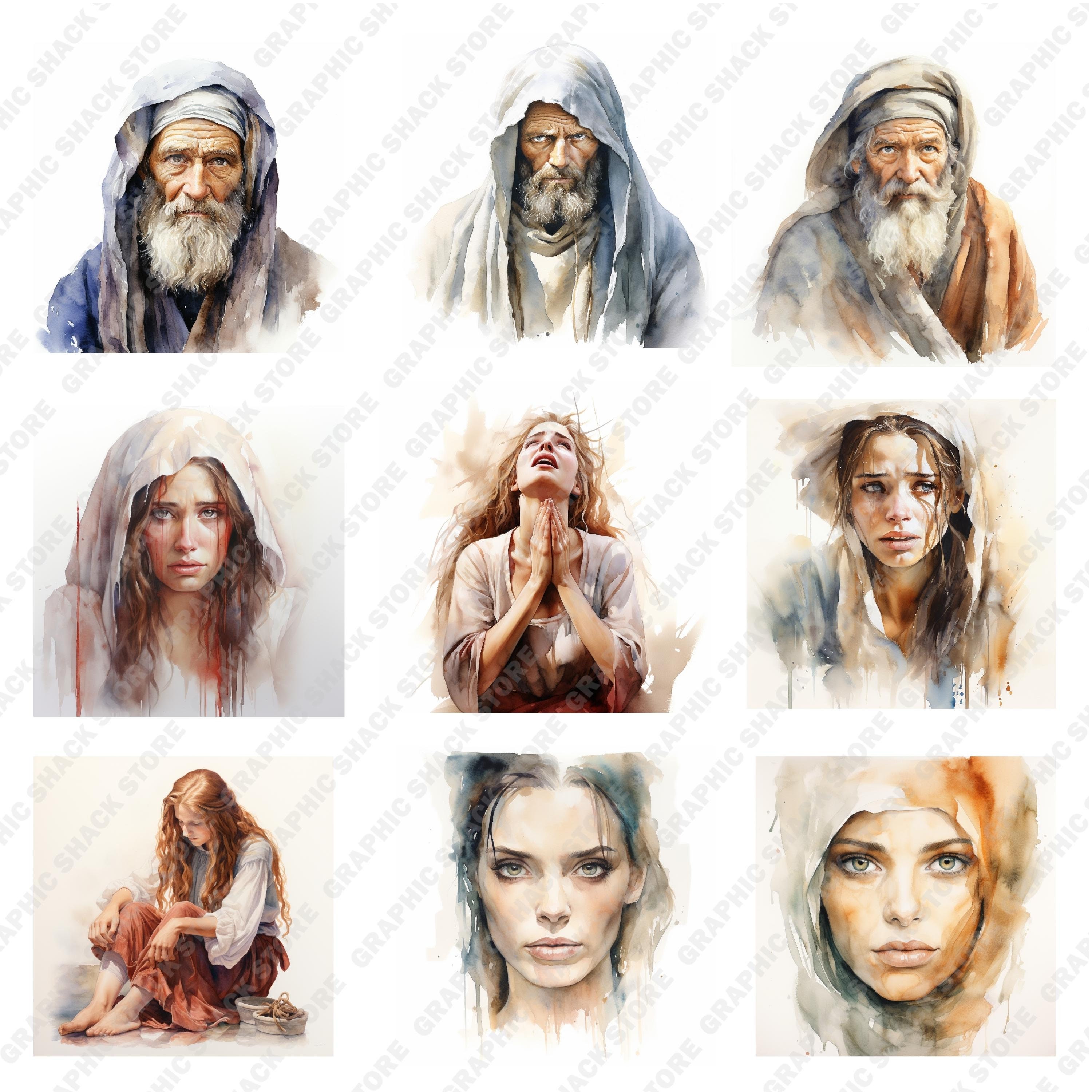 54 Watercolor Jesus and the Sinful Woman Clipart, Christian Religious ...