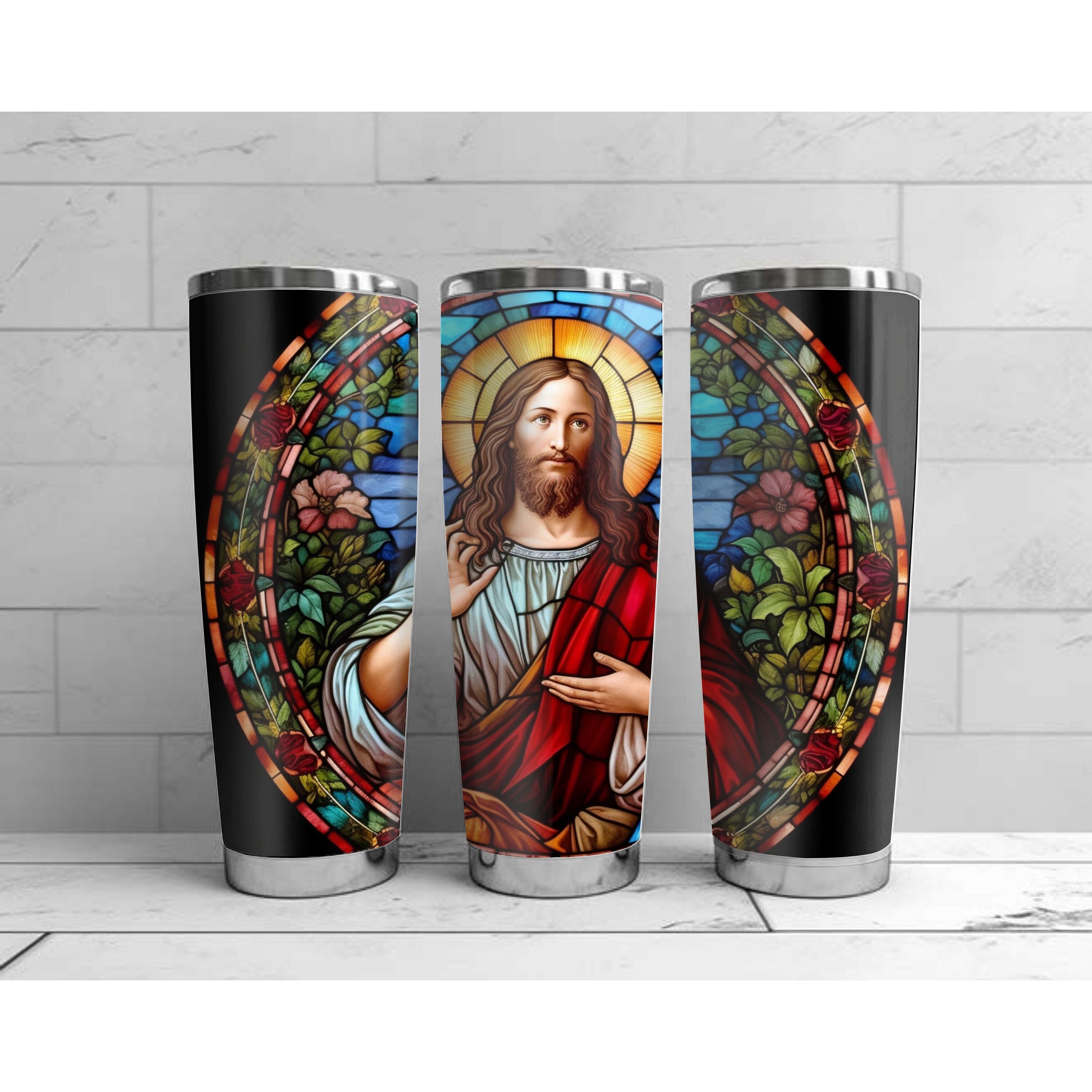 50 Round Stained Glass Jesus Christ Clipart PNG Designs for Sublimation ...