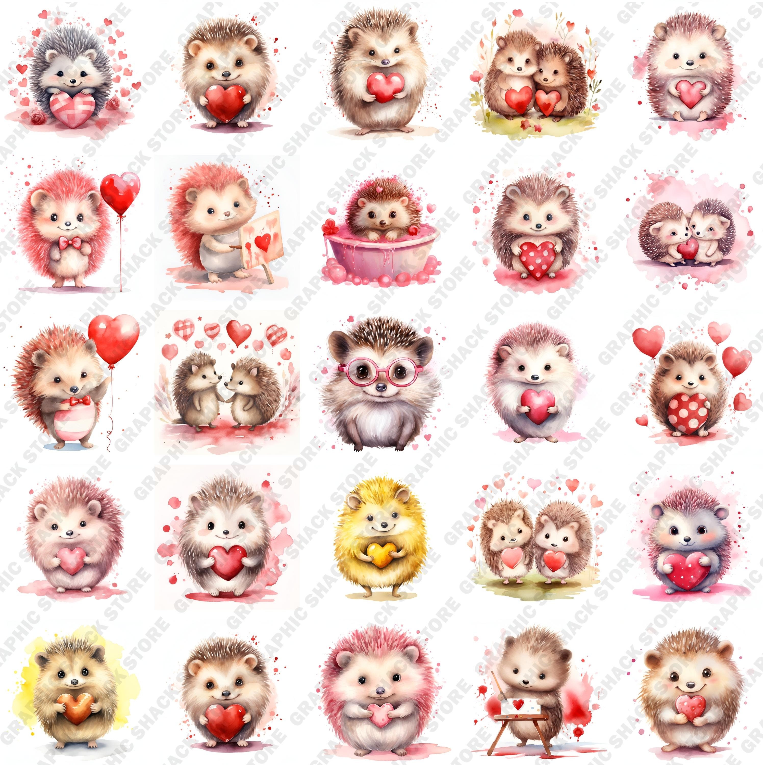 106 Valentine's Day Hedgehog Clipart, Cute Hedgehog With Hearts PNG Set ...