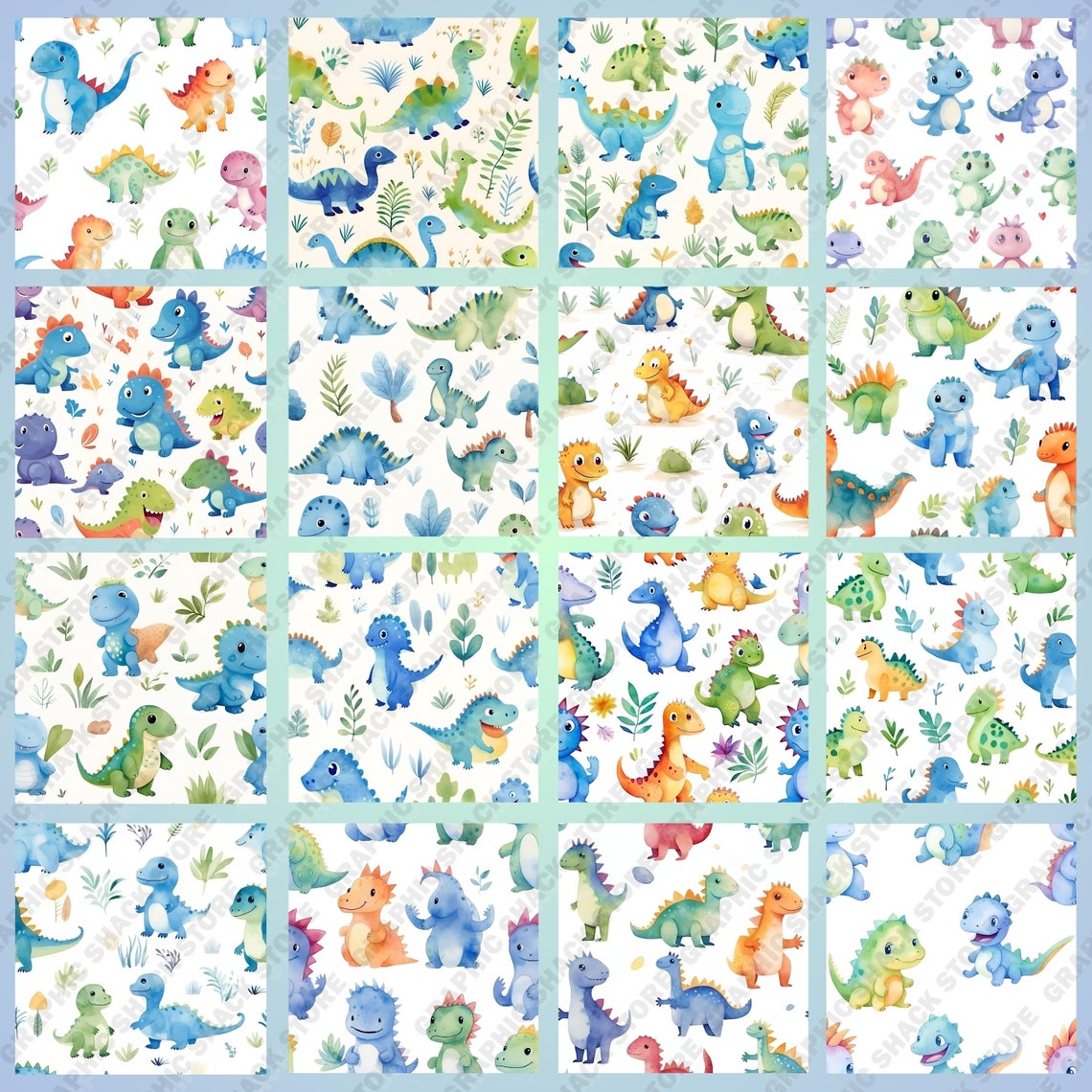 Adorable Baby Dino Patterns: 100 Seamless Dinosaur-themed Digital ...