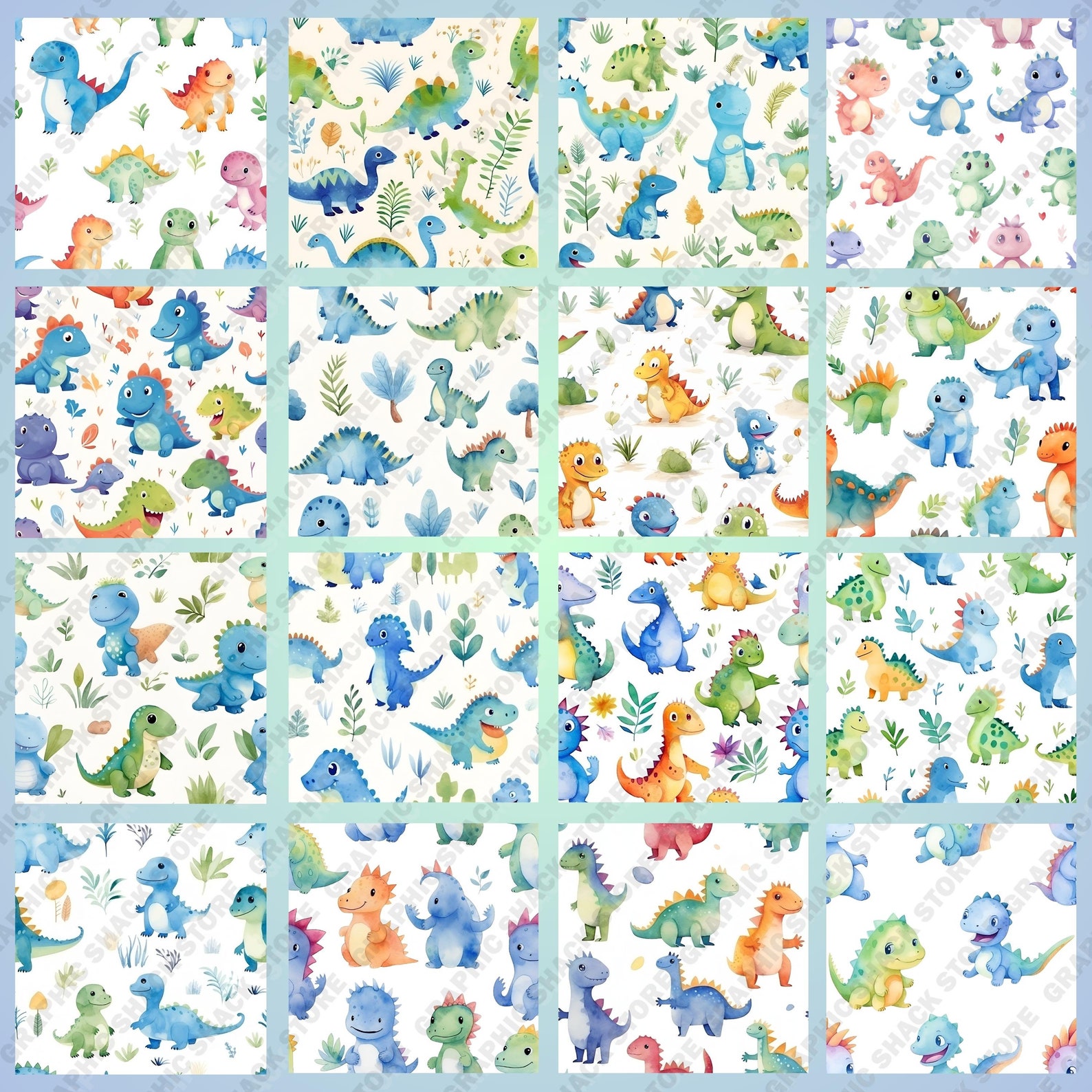 Adorable Baby Dino Patterns: 100 Seamless Dinosaur-themed Digital ...