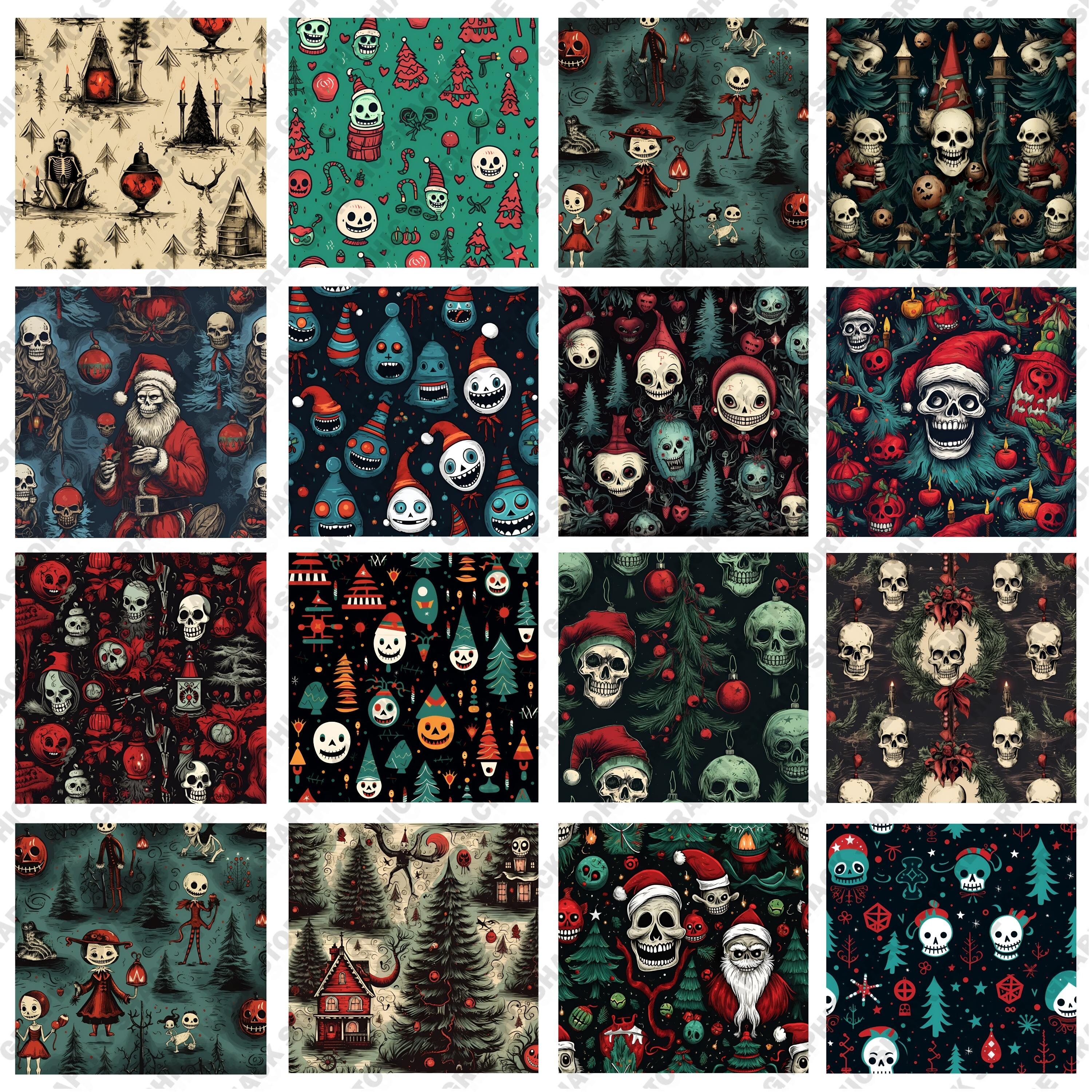 94 Horror Christmas Digital Paper | Spooky Holiday Ephemera for Xmas ...