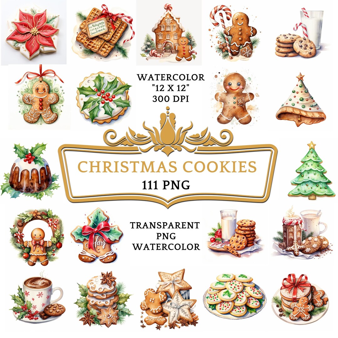 111 Watercolor Christmas Cookie Clipart:100+ Premium PNG Files ...