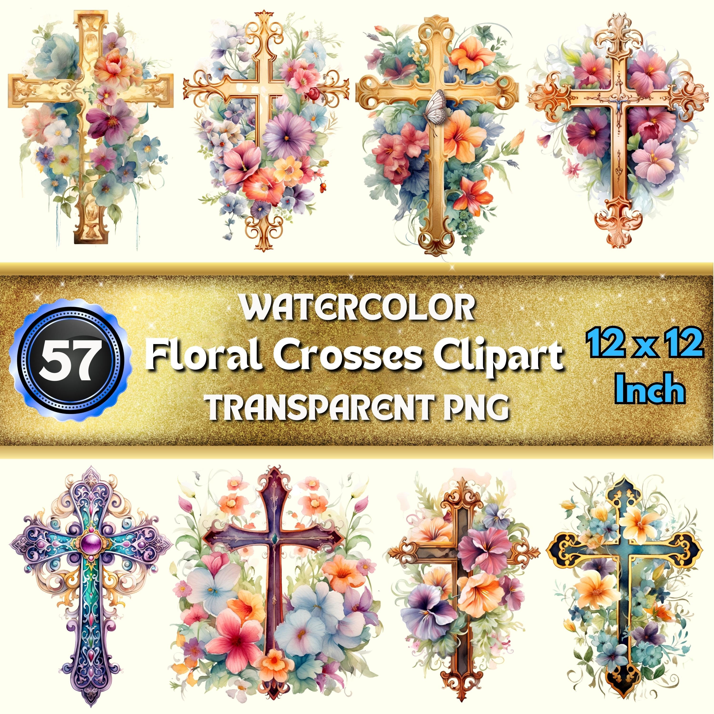 57 Watercolor Floral Crosses PNG Clipart Bundle Cross - Etsy