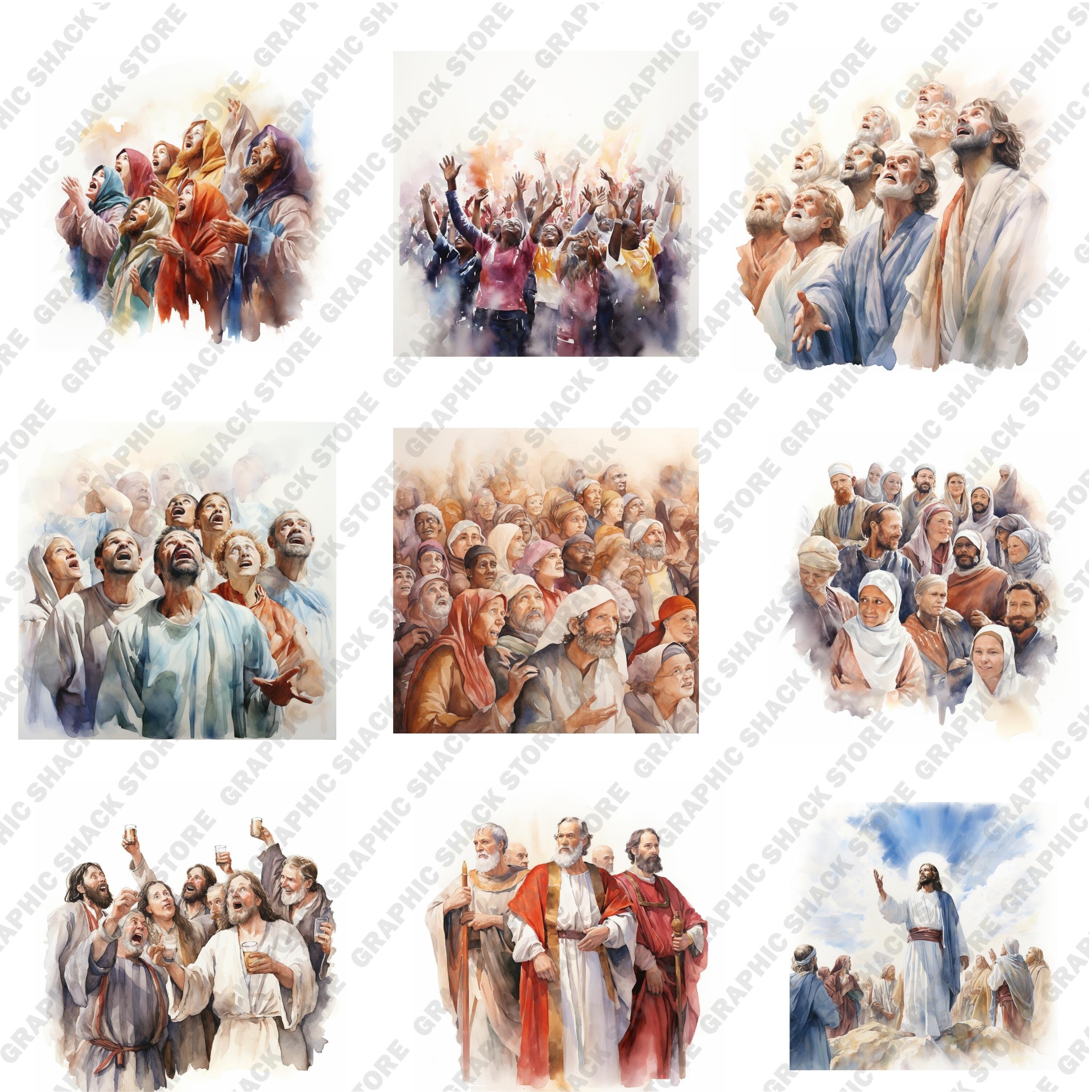 90 Watercolor Ascension and Pentecost Clipart Christian Religious Bible ...
