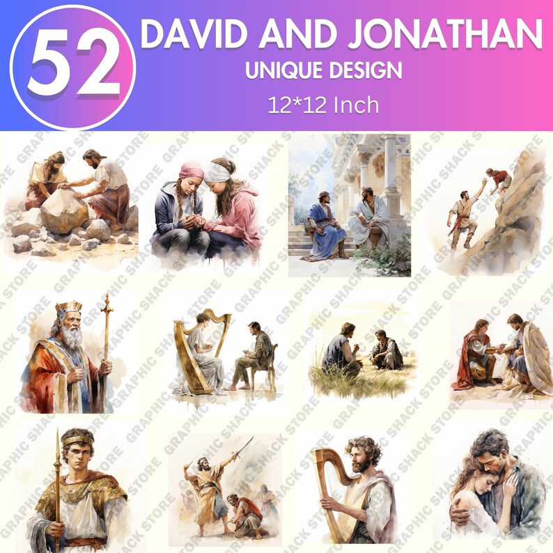 52 PNG Watercolor David and Jonathan Clip Art Christian Religious Bible ...