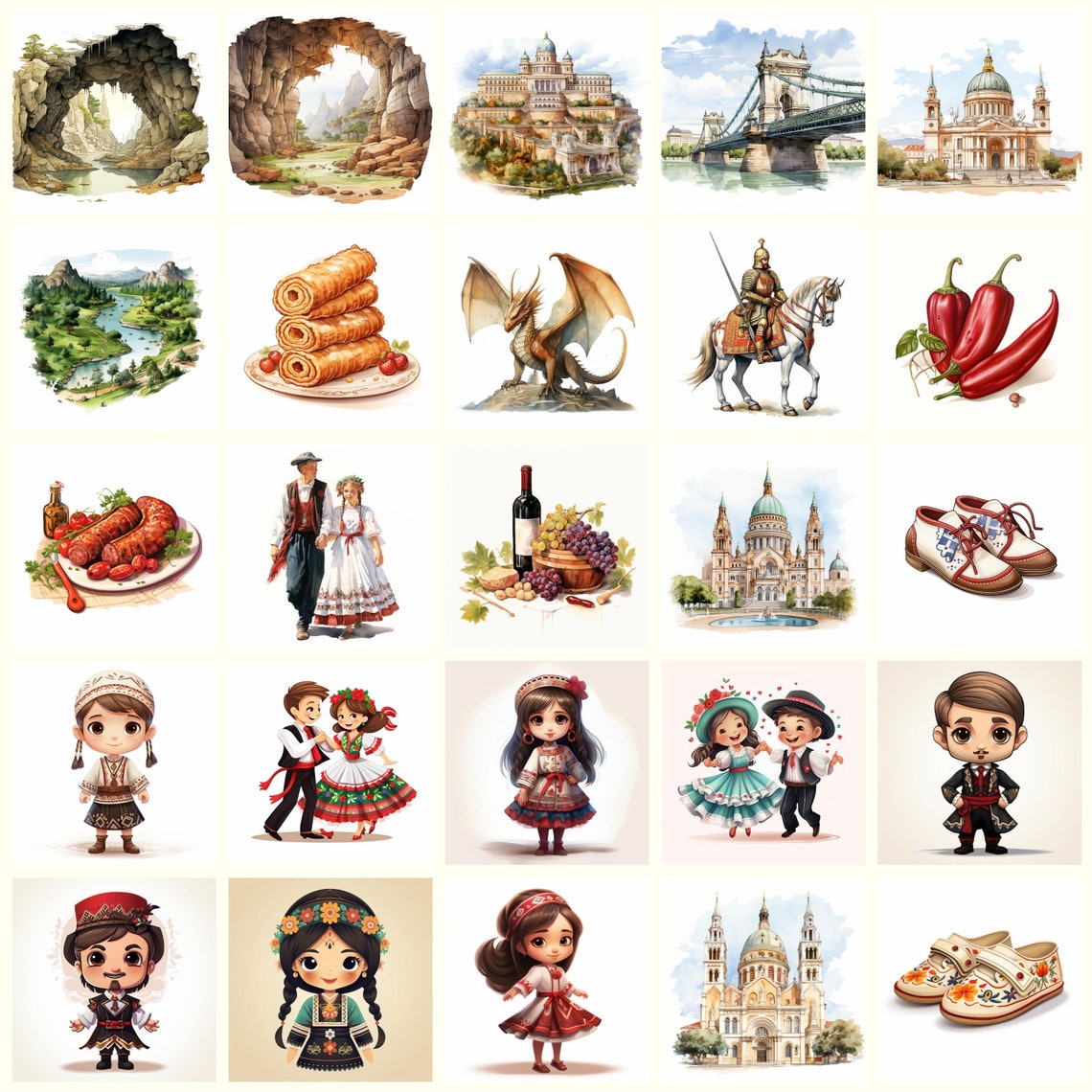 81 Cute Hungary Clipart Illustration PNG Bundle, Hungary Summer Travel ...