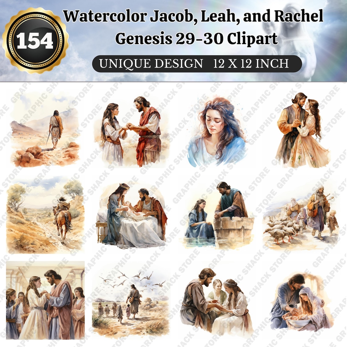 154 Watercolor Cliparts of Jacob, Leah, and Rachel Genesis 29-30 ...