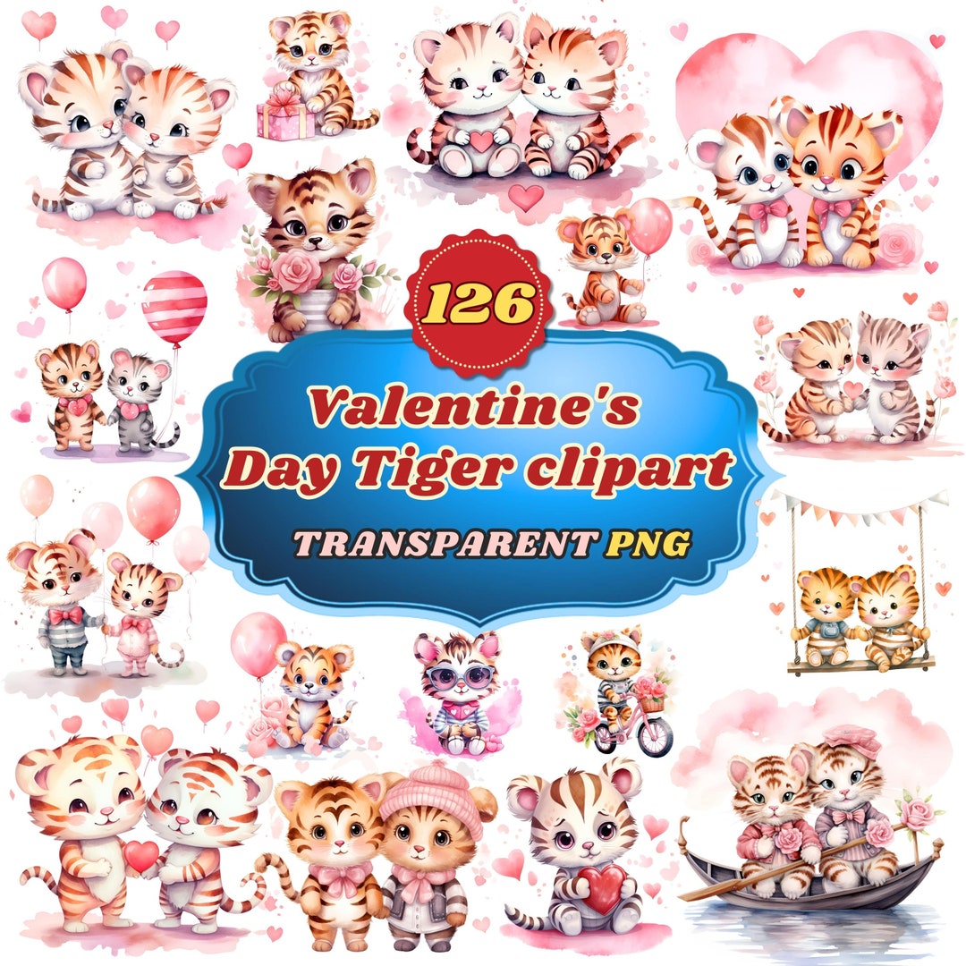 126 Valentine's Day Tiger Cliparts, Wild Hearts Set: Bold and Playful ...