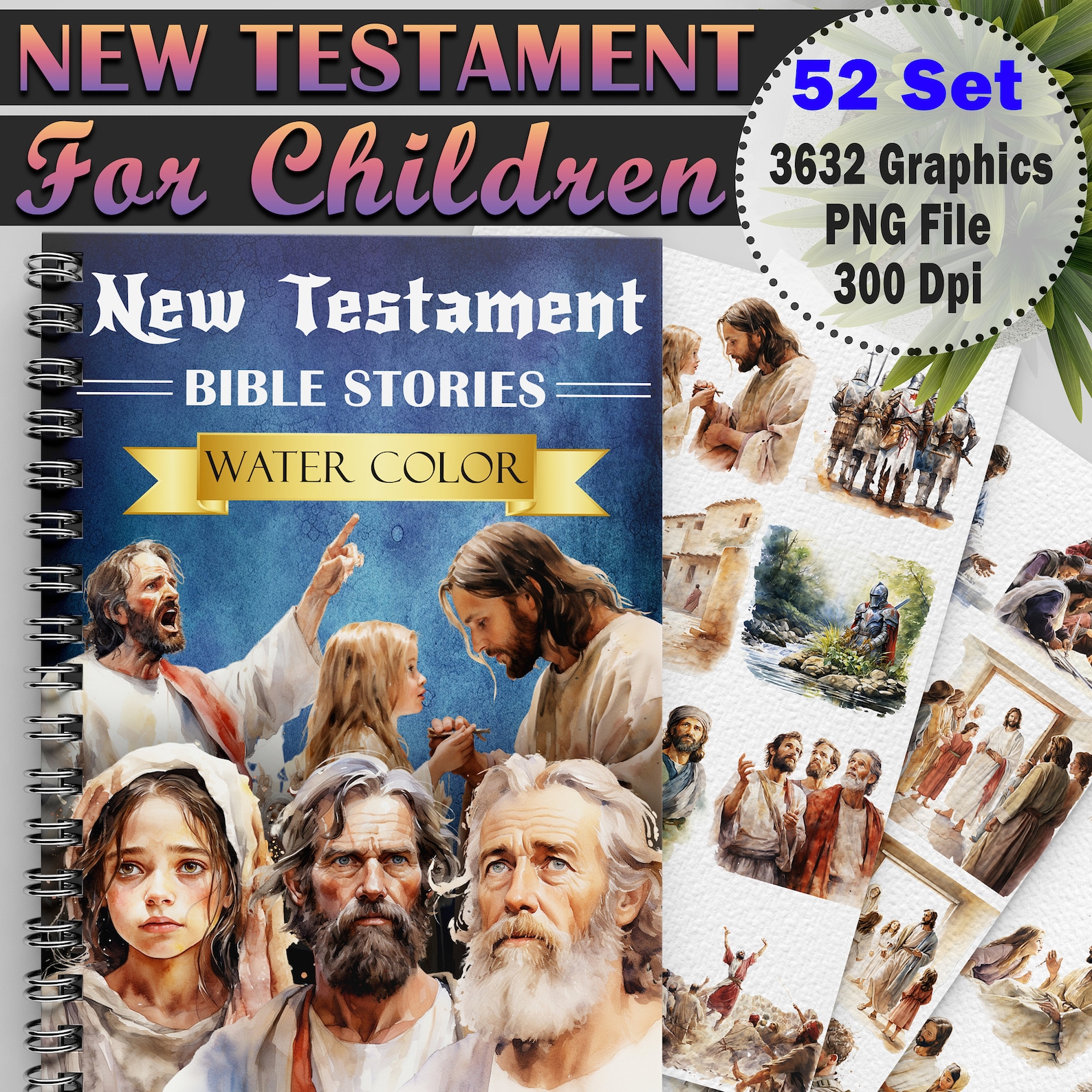 52 Bible Stories New Testament Bundle Watercolor Christian Story for ...