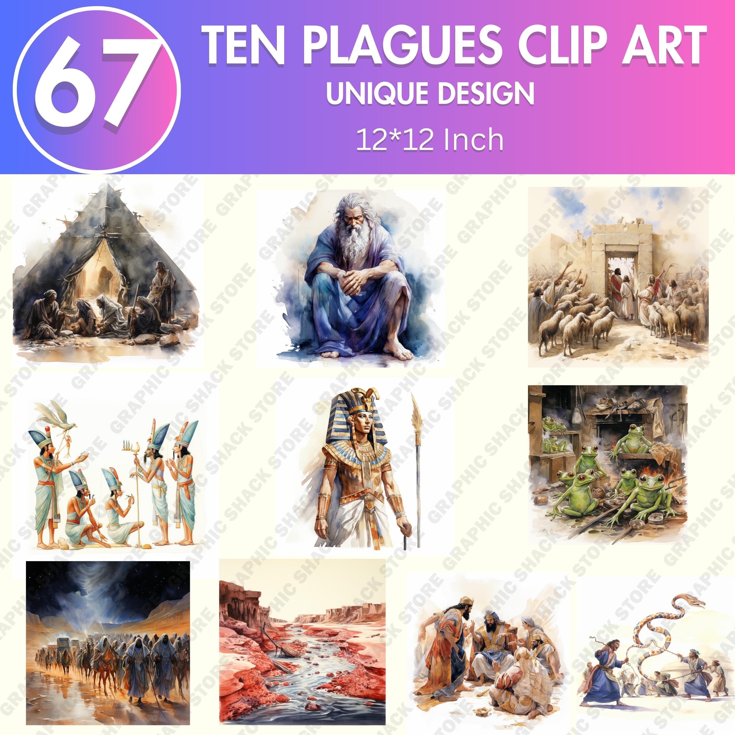 67 Watercolor Ten Plagues Clip Art Christian Religious Bible Based ...