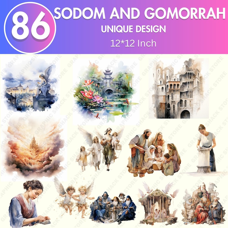 86 Watercolor Sodom and Gomorrah Clip Art PNG | Christian Religious ...