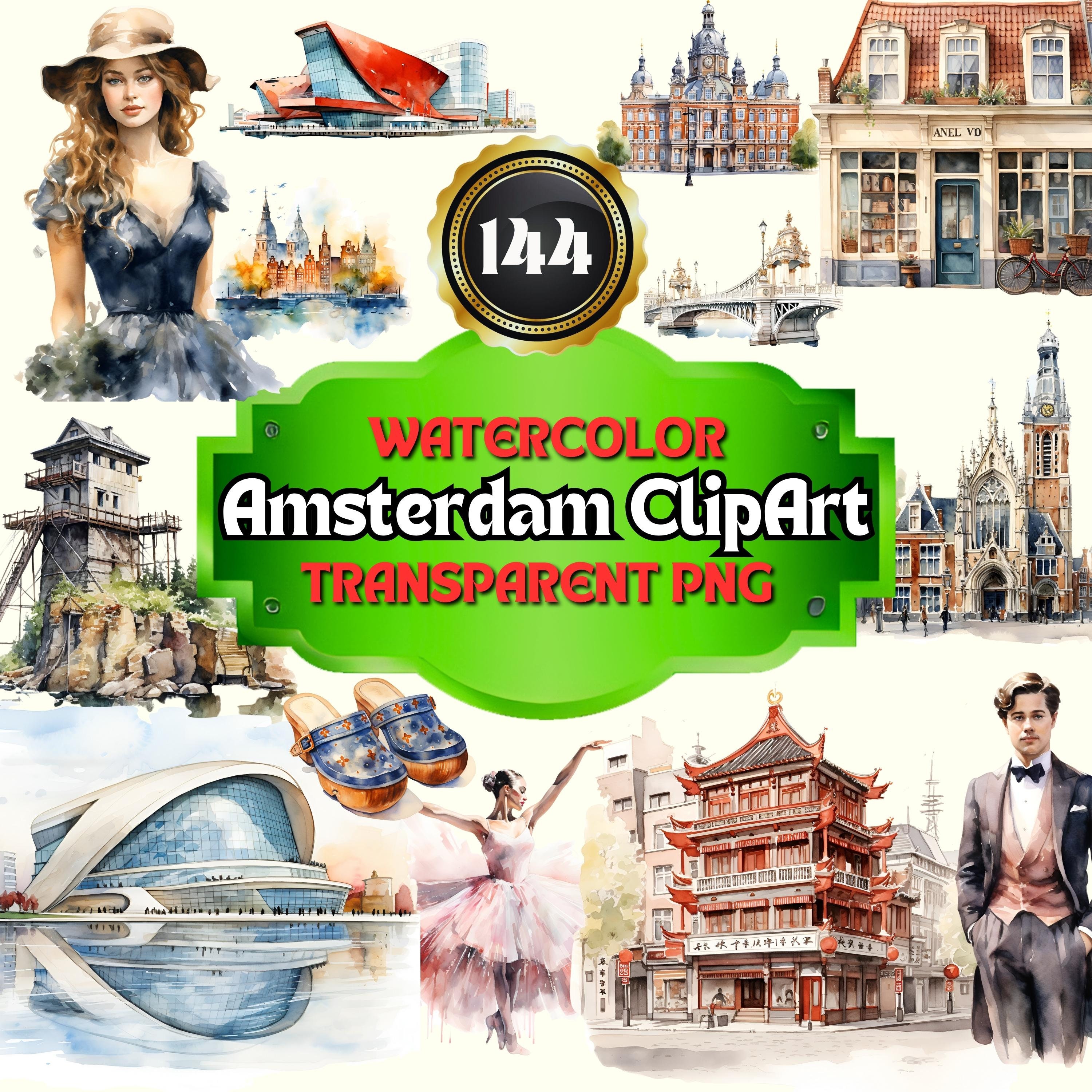 144 Watercolor Amsterdam Clipart, Printable Netherland PNG Images ...
