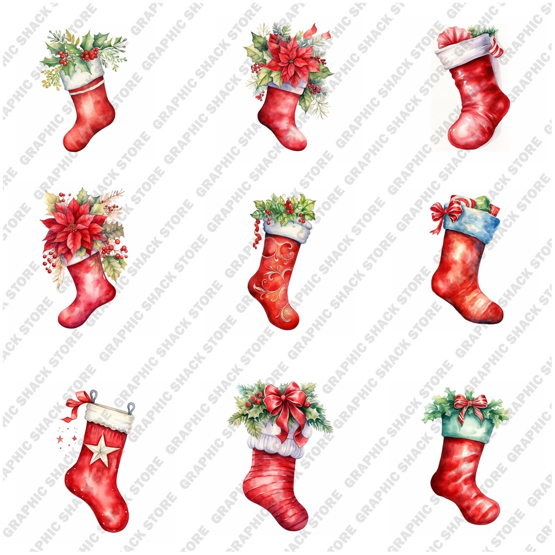 65 Watercolor Christmas Socks Clipart PNG Bundle | Christmas Stocking ...