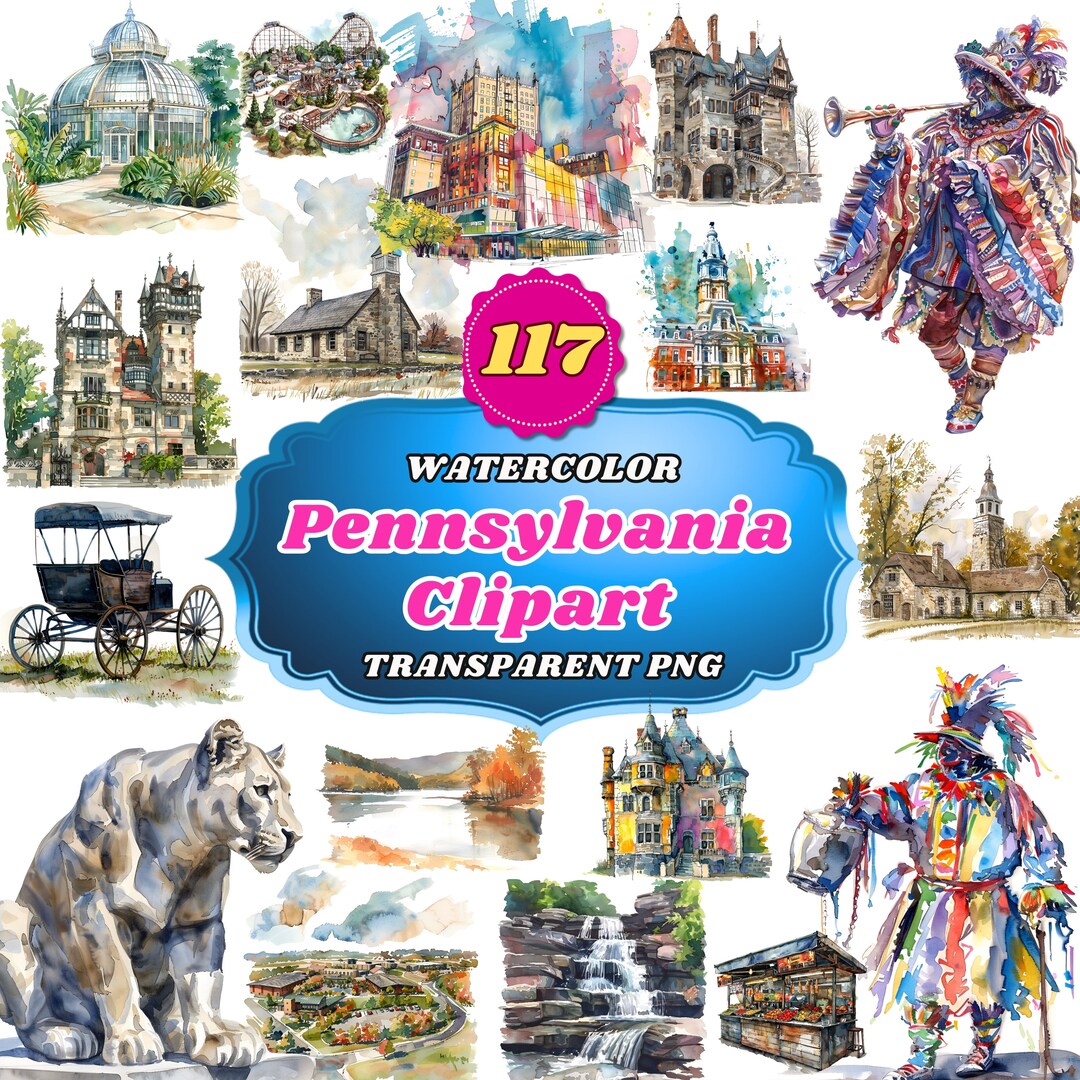 117 Watercolor Pennsylvania Cliparts - Keystone State Collection ...