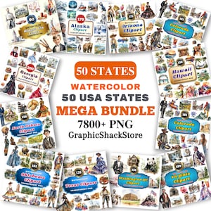 50 USA States Cliparts Mega Bundle PNG of Florida, California, Texas ...