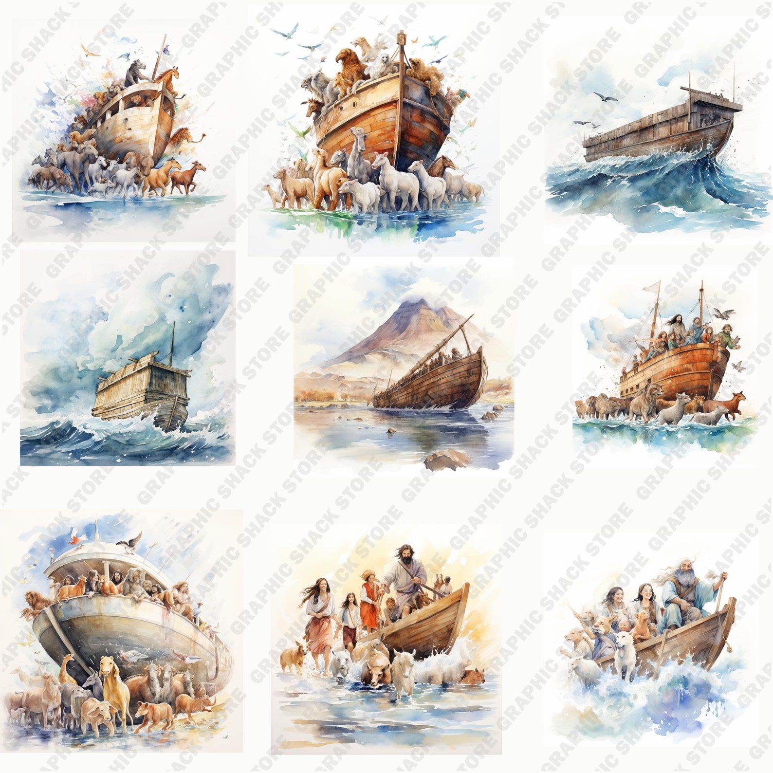 75 PNG Watercolor Noah's Ark Clip Art Christian Religious Bible Based ...