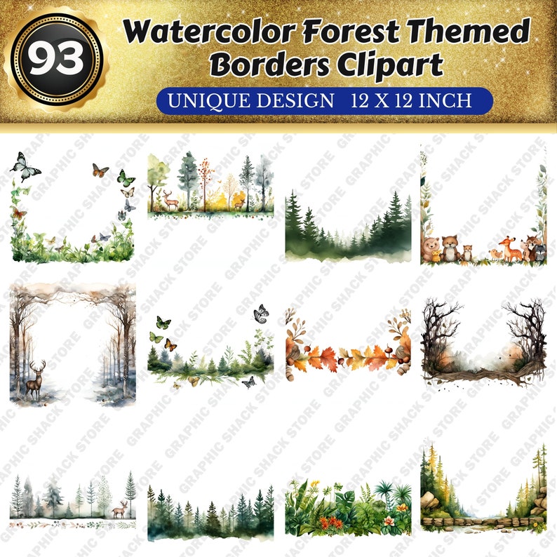 93 Enchanted Woodland Watercolor Borders Clipart - Forest-themed Edge ...