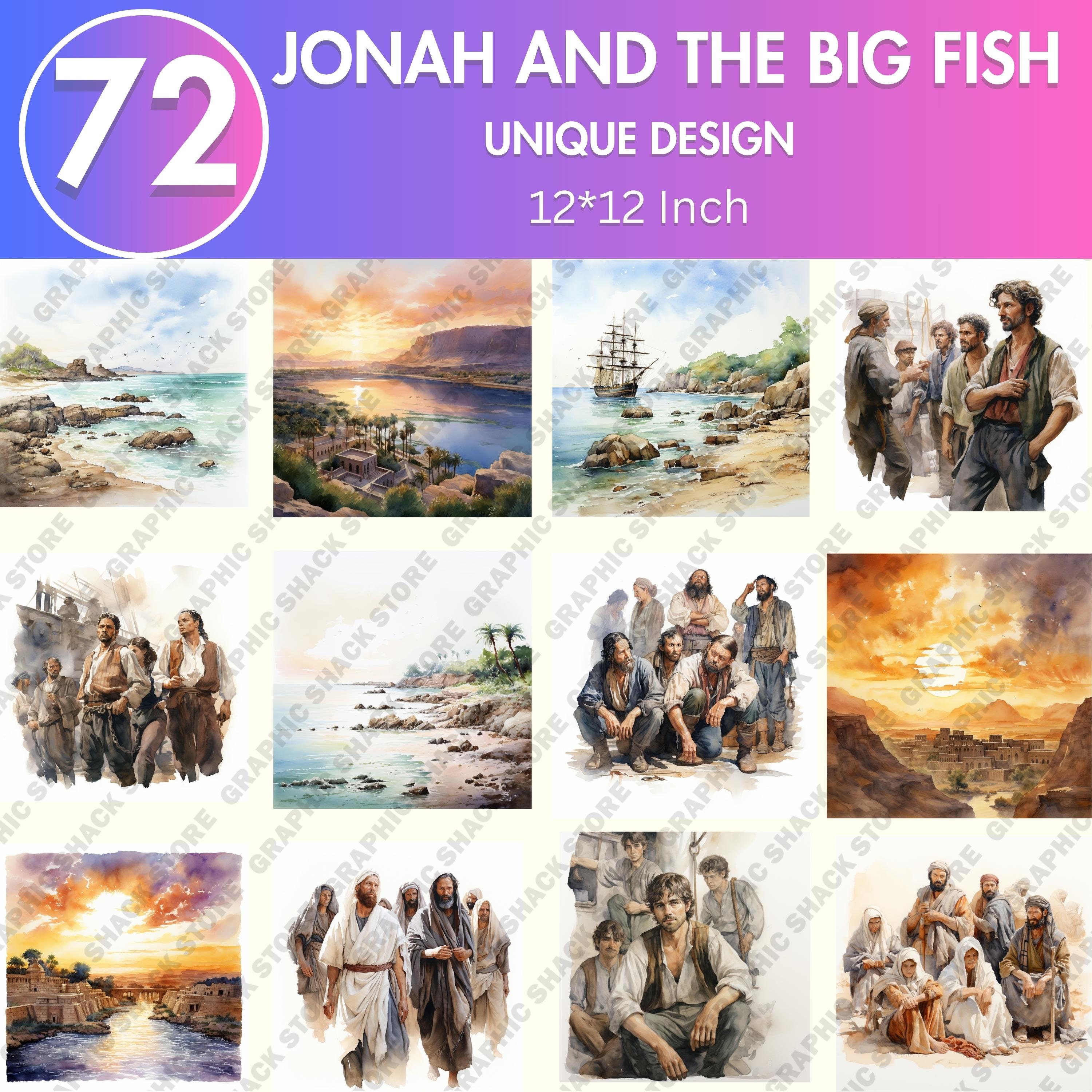 72 PNG Watercolor Jonah and the Big Fish Clip Art | Christian Religious ...