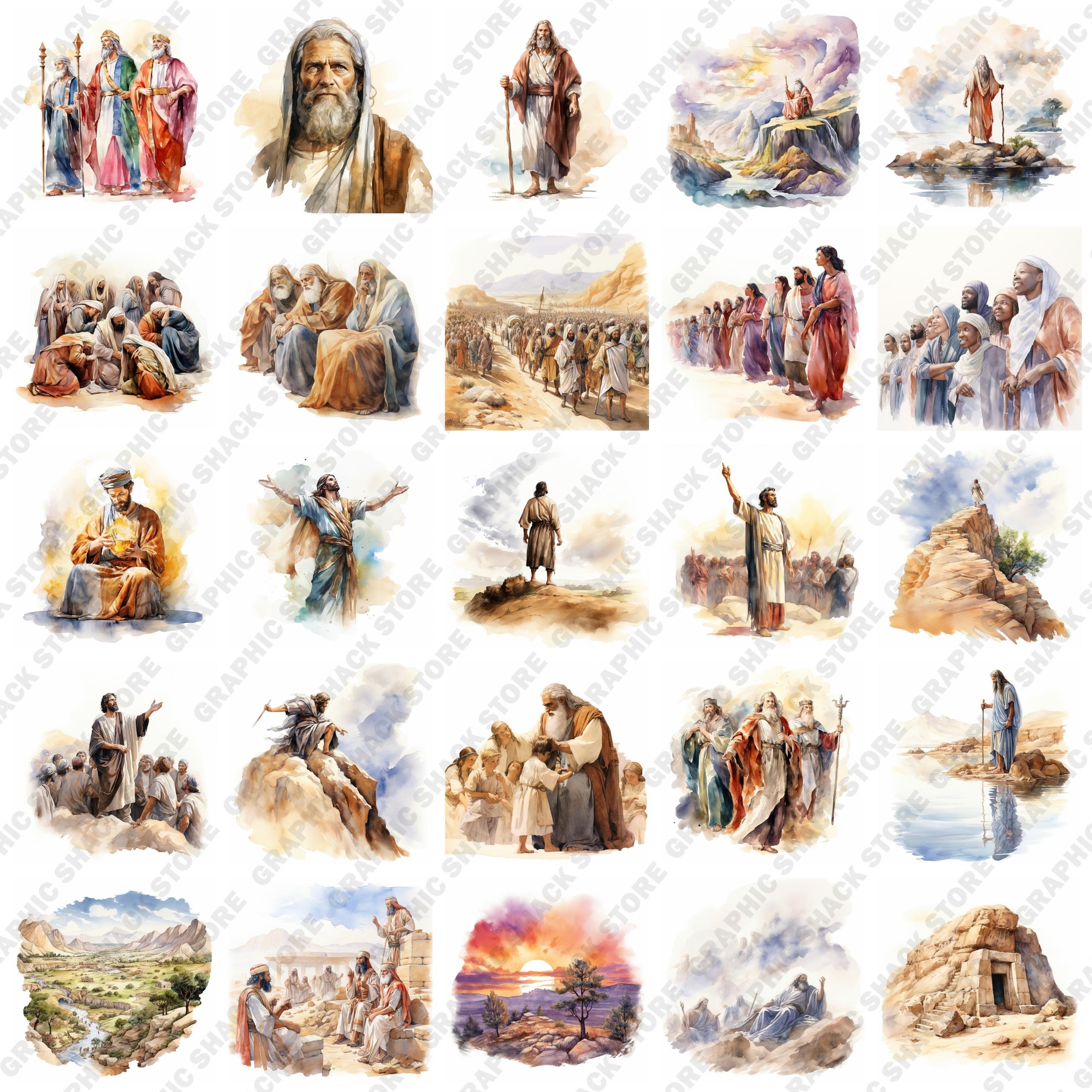 92 Watercolor Cliparts of Moses' Death and Joshua's Rise - Deuteronomy ...