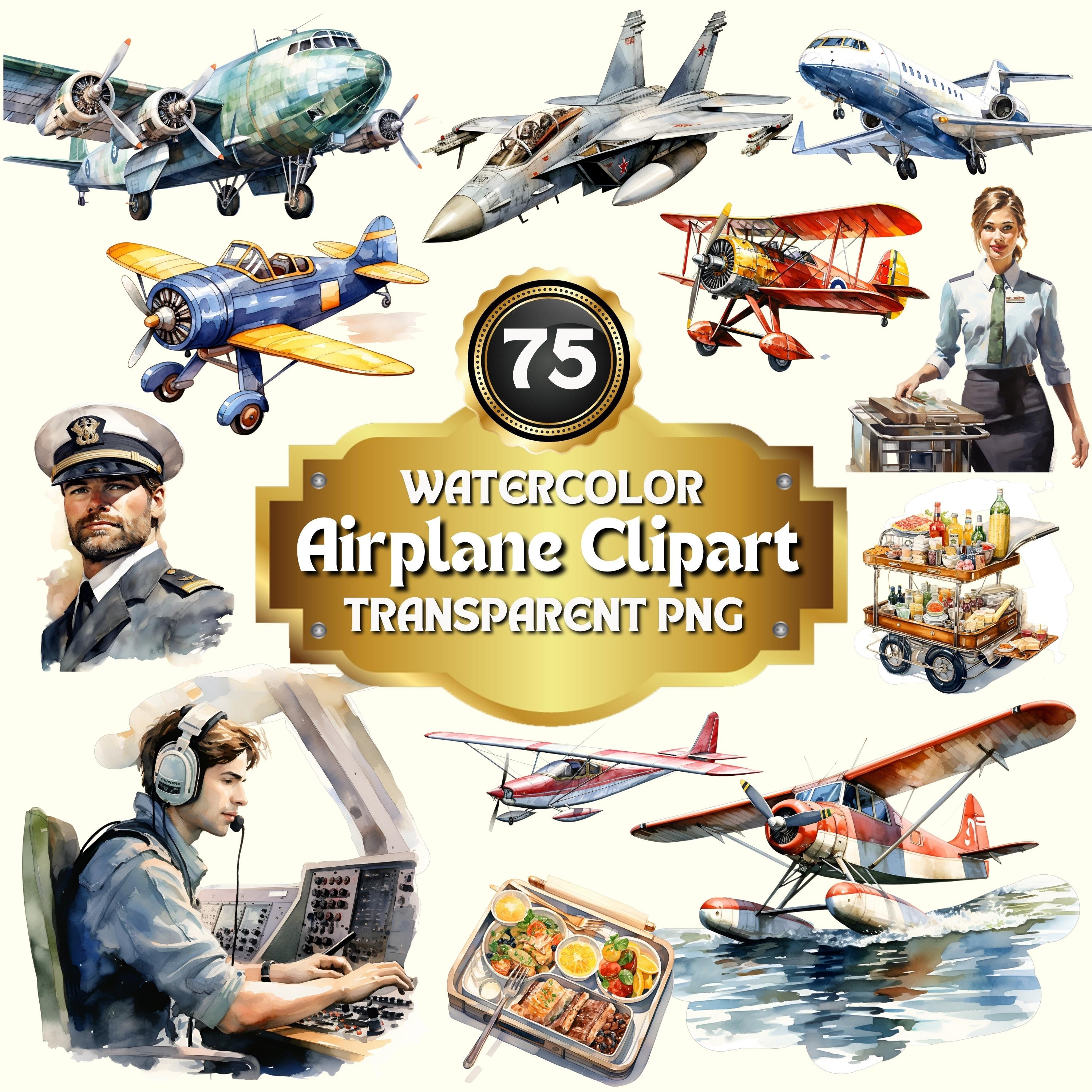 75 Watercolor Airplane Clipart | Watercolor Plane PNG Bundle | Travel ...