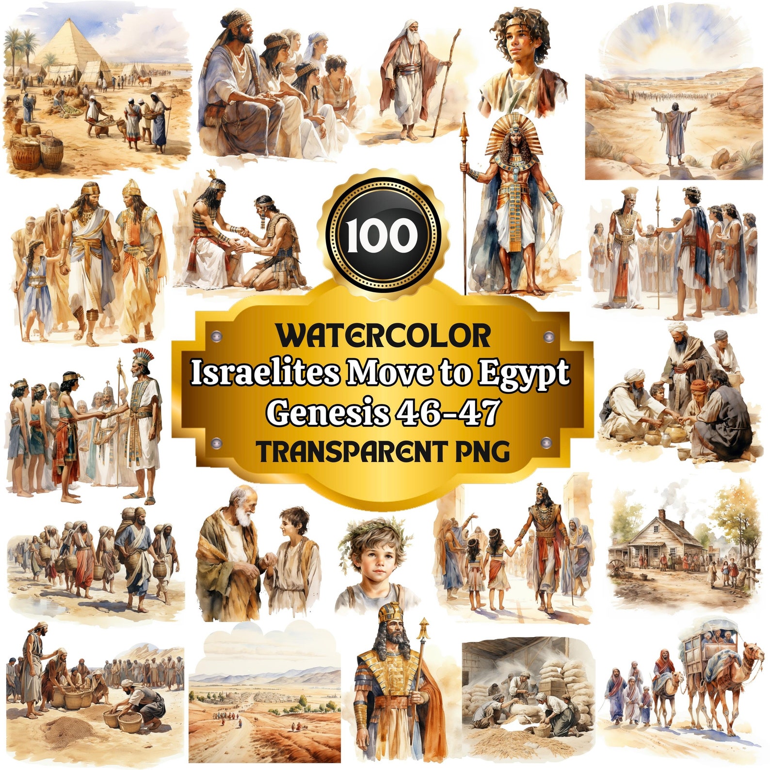 100 Watercolor Cliparts of Israelites Moving to Egypt Genesis 46-47 ...