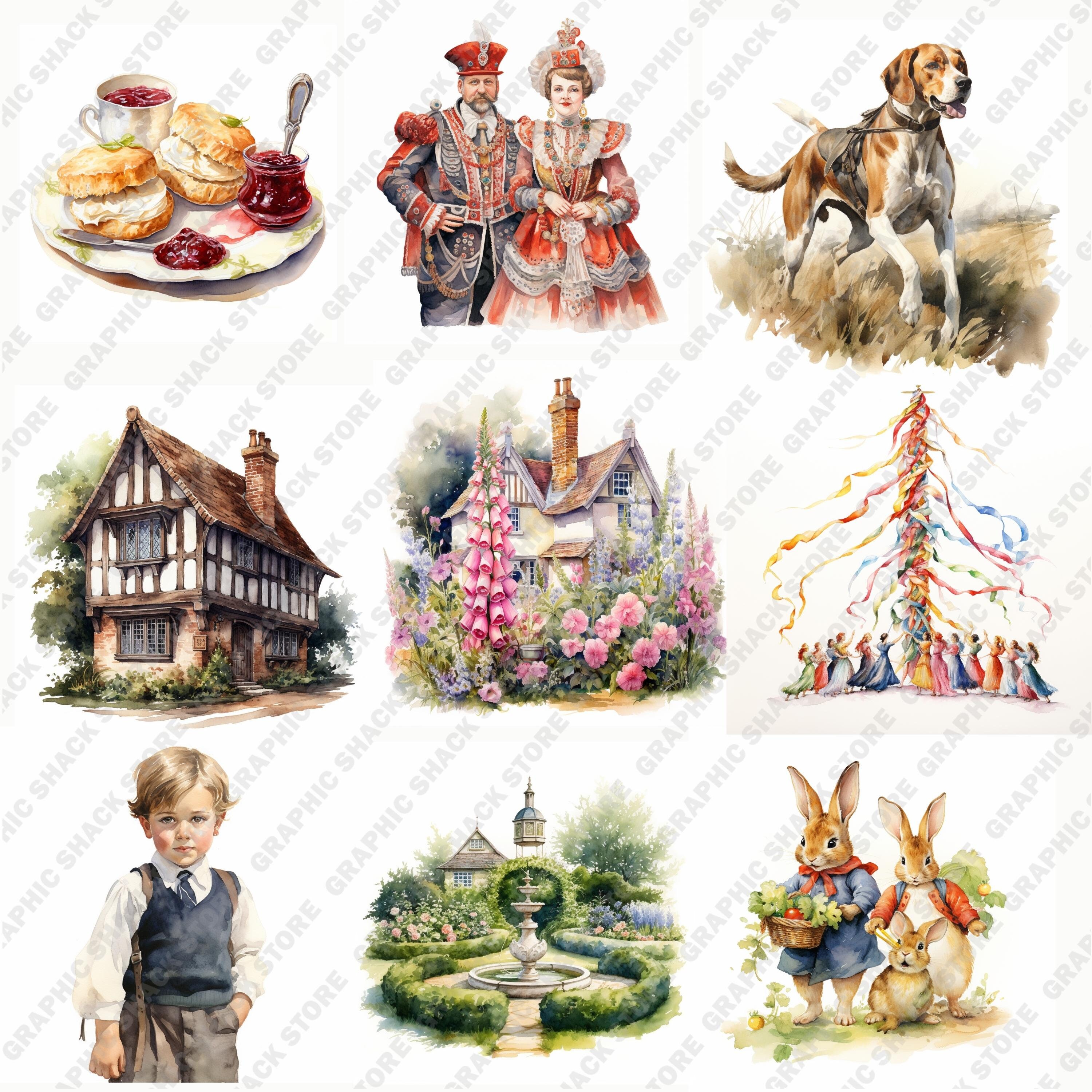 163 Watercolor United Kingdom PNG Clipart Bundle, UK Summer Travel ...