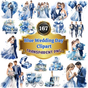 167 Watercolor Blue Wedding Day Cliparts, Blue Bliss Nuptials: Romantic ...