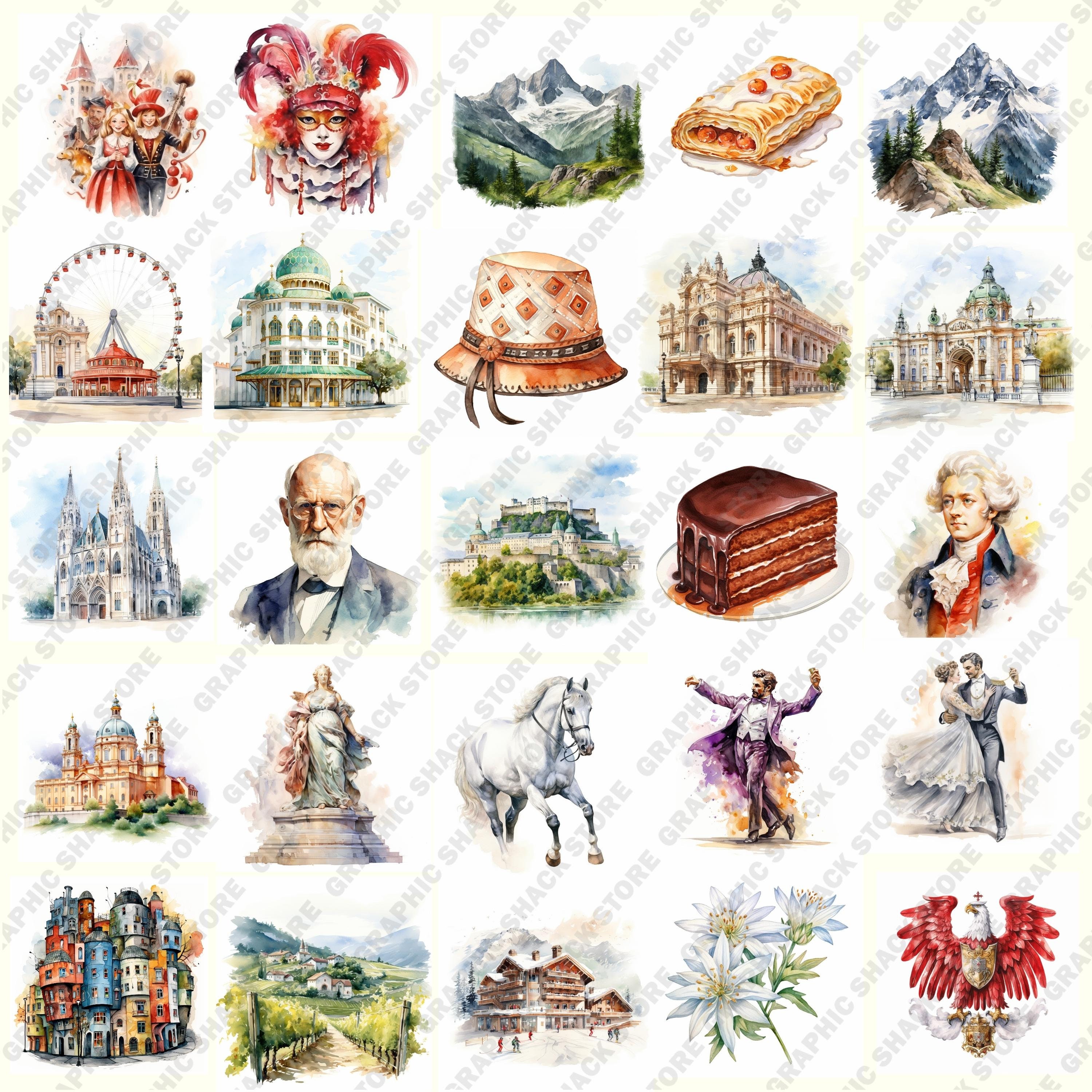 77 Watercolor Austria PNG Clipart Bundle, Austria Summer Travel ...