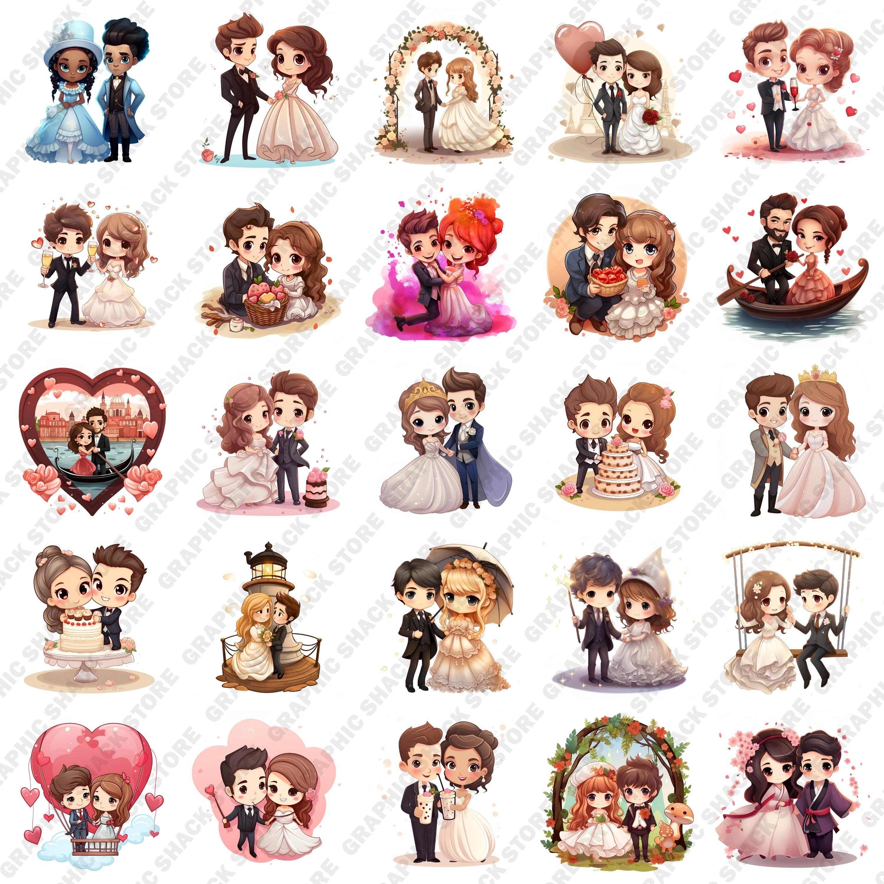 103 Cute Chibi Wedding Couple Cliparts Chibi Love Story - Etsy