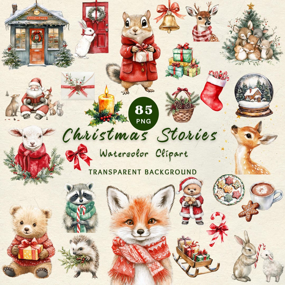 85x Cute Christmas Animals Watercolor Clipart Bundle - Winter Baby ...