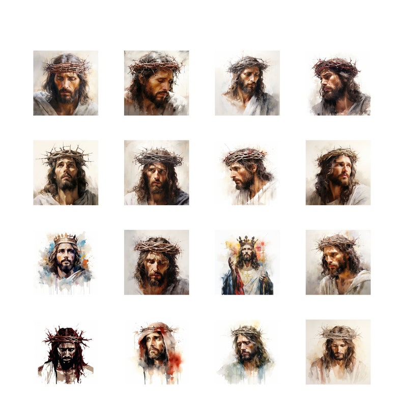 60 Watercolor Jesus Crown of Thorns Clipart PNG Bundle, Jesus Digital ...