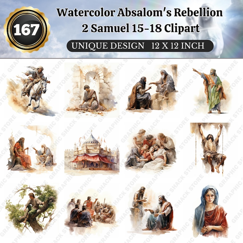 167 Watercolor Cliparts of Absalom's Rebellion, Ancient Conflicts ...