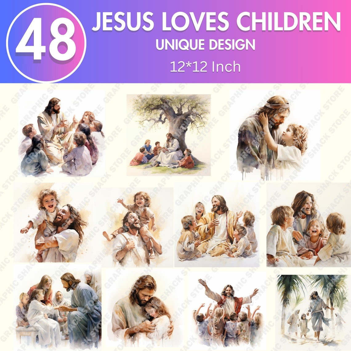 48 PNG Watercolor Jesus Loves Children Clip Art Christian Religious ...