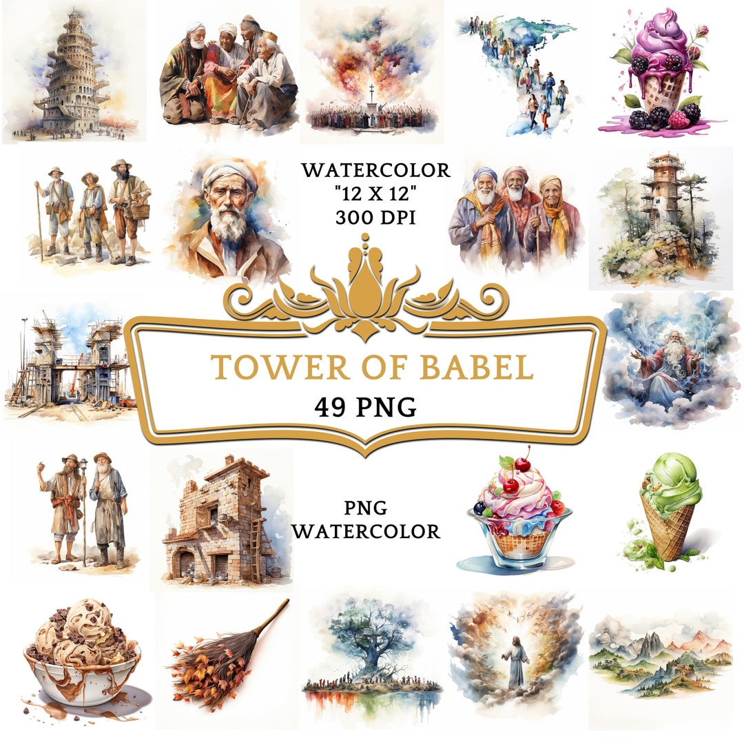 49 Watercolor Tower of Babel Clipart | Christian Religious Bible Based ...