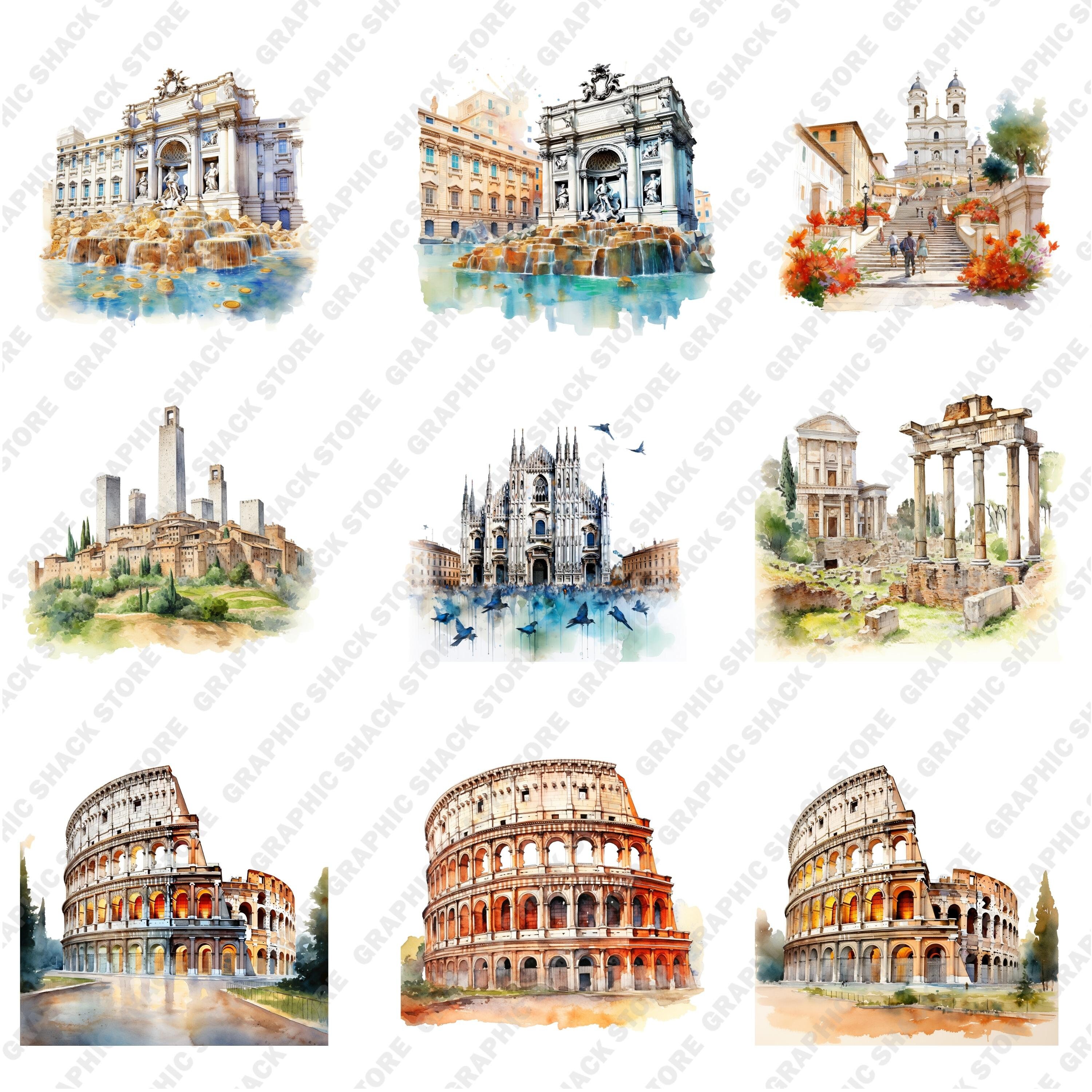 Watercolor Italy Clipart Bundle| 144 Printable Medivial Europe Png ...