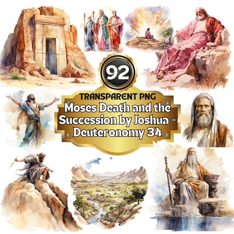 92 Watercolor Cliparts of Moses' Death and Joshua's Rise - Deuteronomy ...