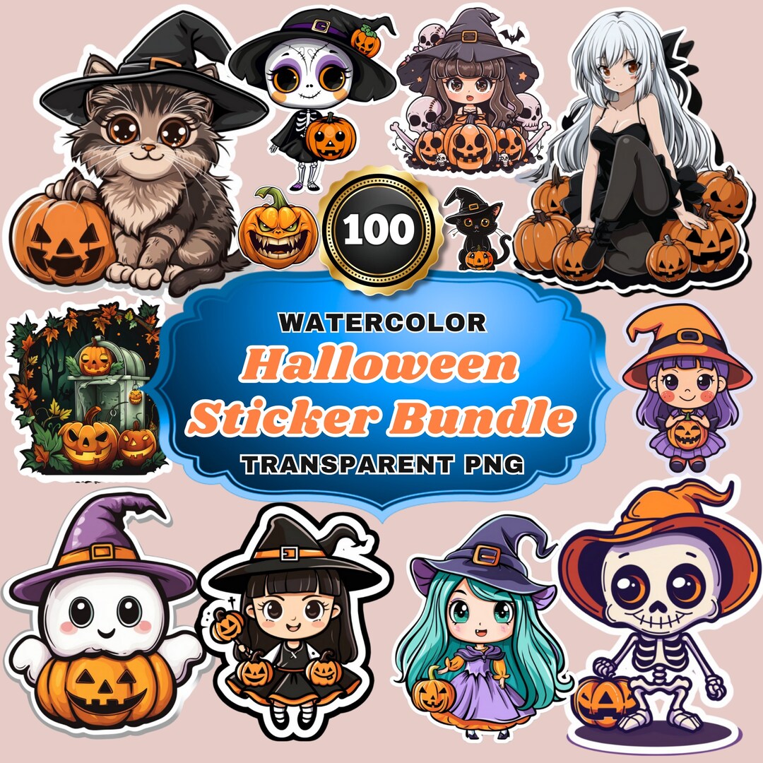 100+ Halloween Mega Sticker Bundle PNG, Halloween Sticker Scene, Ghost ...