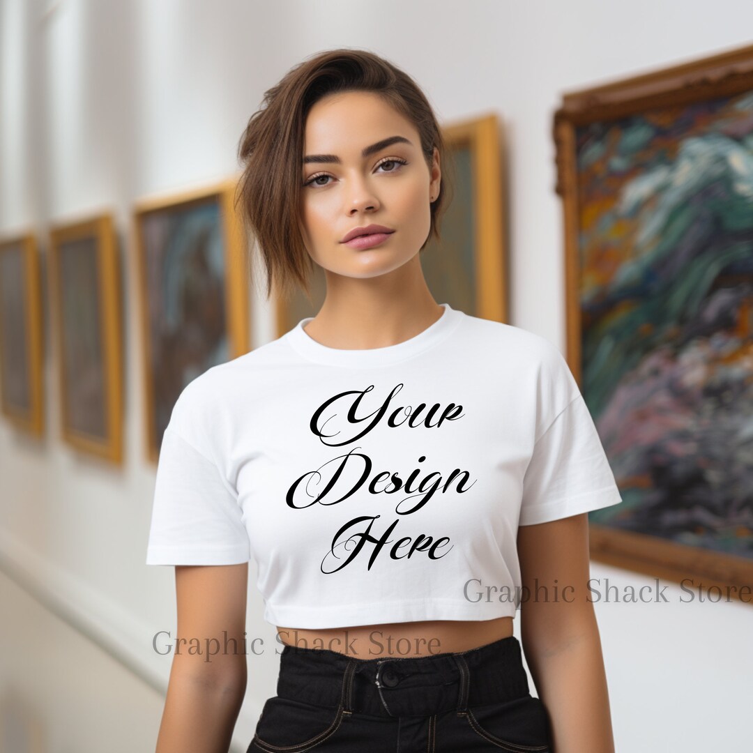 White Crop Top Mock Up, Summer Tee-shirt, Champion T453W Crop Top ...