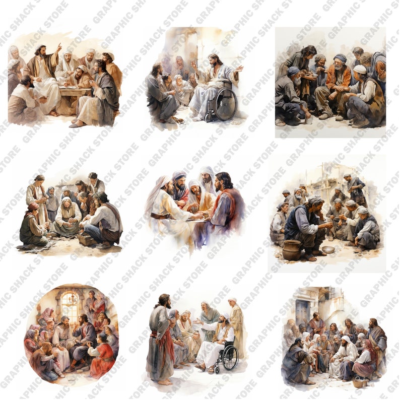 79 PNG Watercolor Jesus Heals the Paralytic Clipart Christian Religious ...