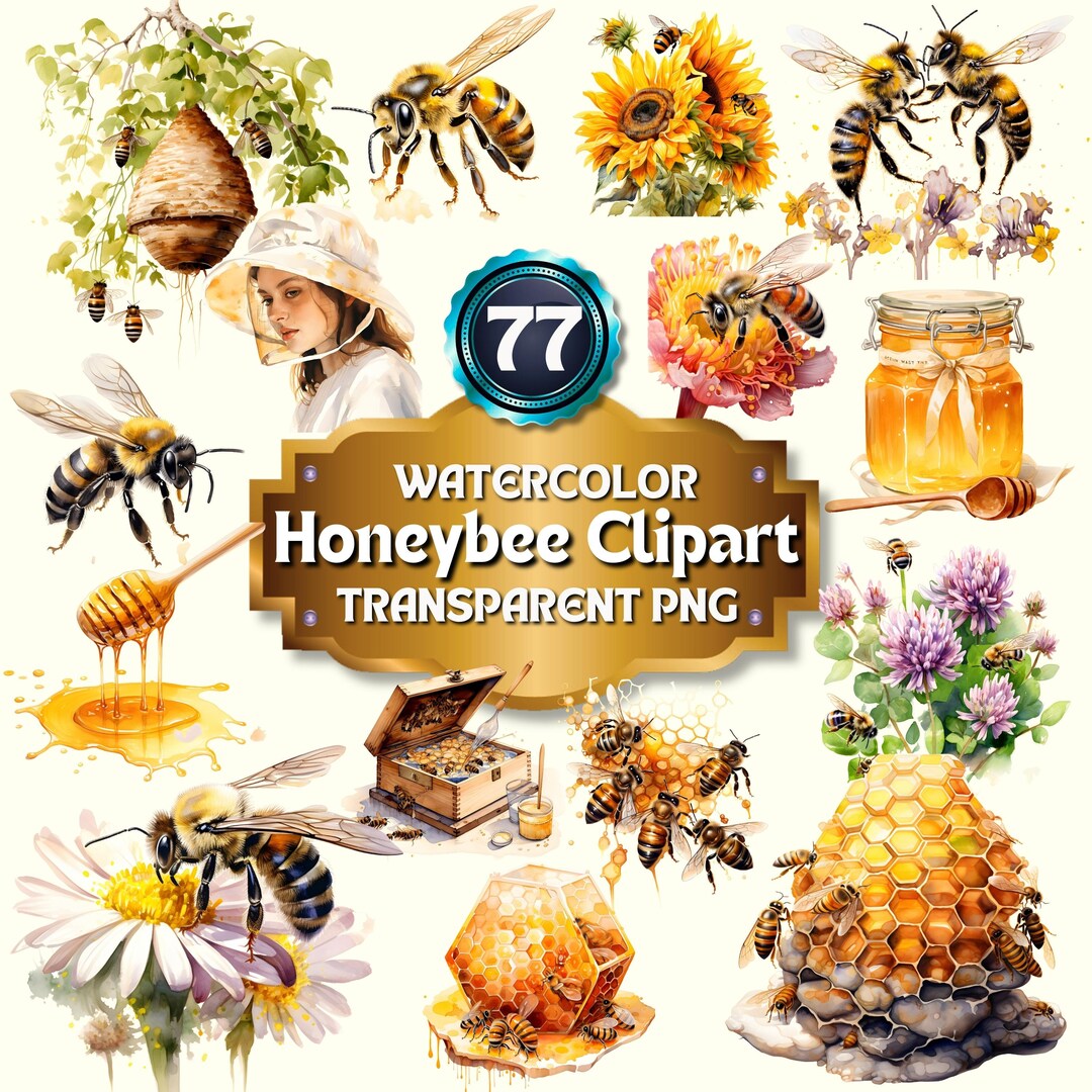 77 Watercolor Honeybee Clipart Bundle | High-quality PNG Images of Bees ...