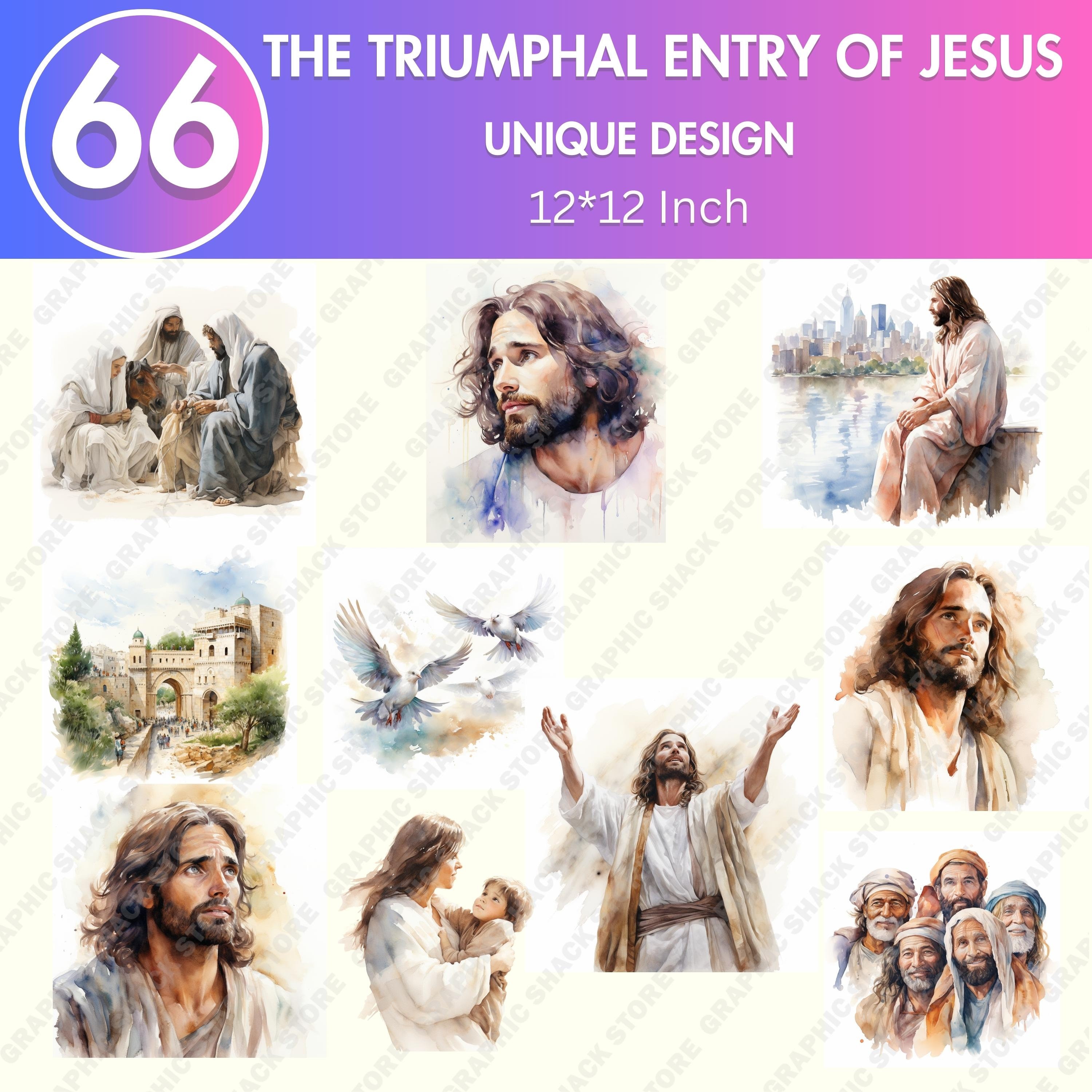 66 Watercolor the Triumphal Entry of Jesus Clipart Christian Religious ...